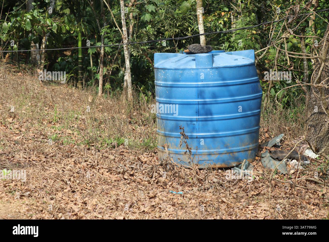 Abandoned water tank made of plastic used to provide water for ...