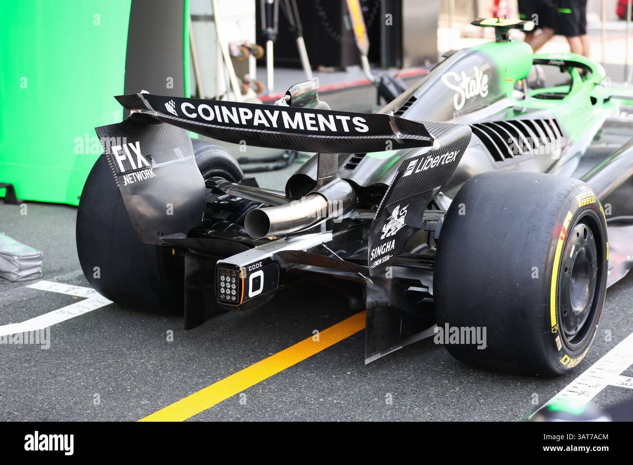 Stake F1 Team Kick C45, mechanical detail, rear wing, beam wing, during ...