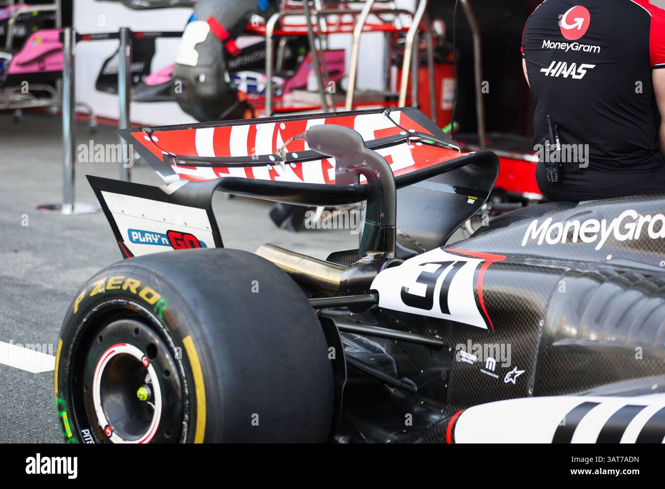 Haas F1 Team VF-25, Mechanical detail rear wing aileron during the ...