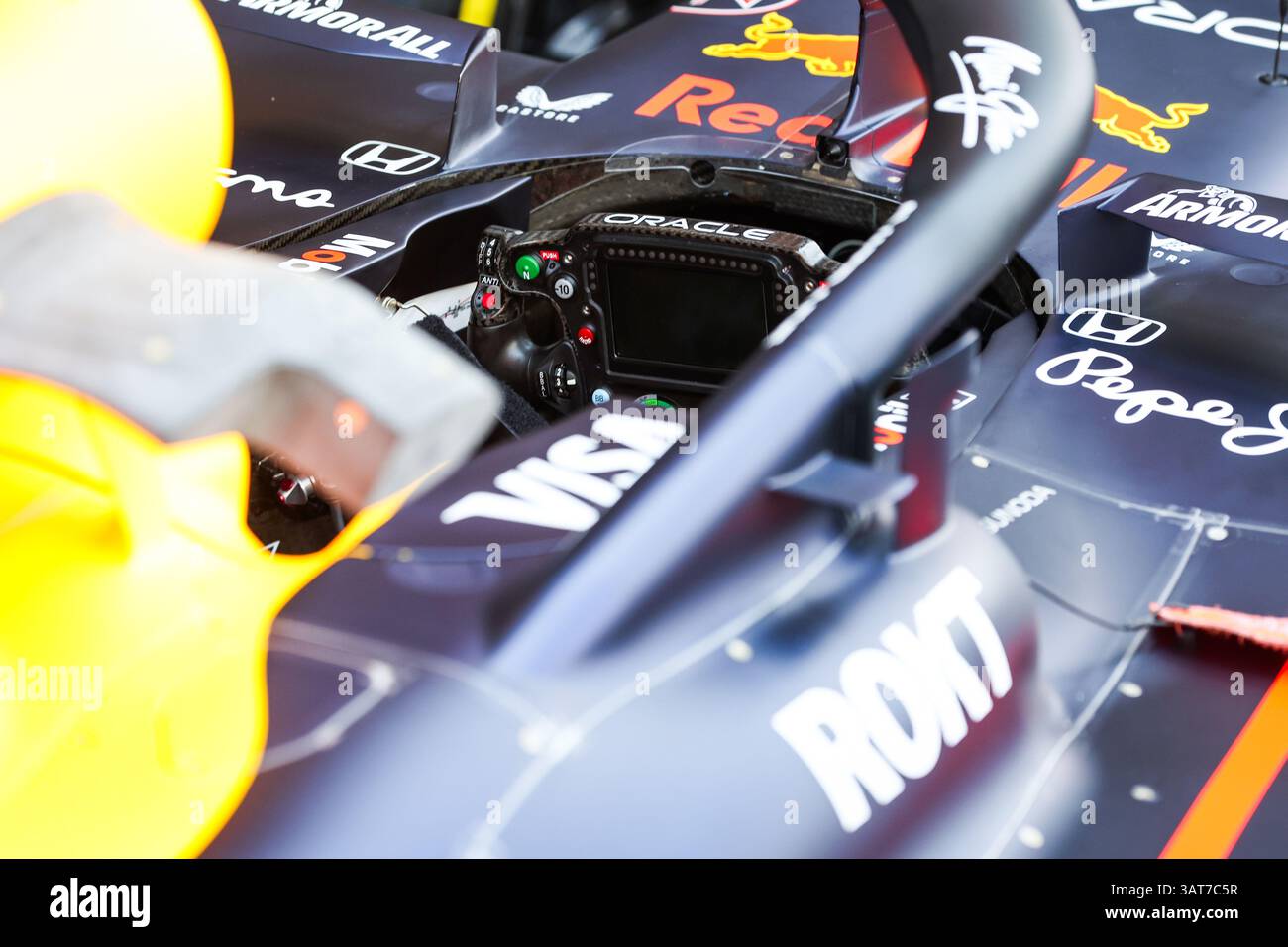 Red Bull Racing RB21, mechanical detail, steering wheel, volant, during ...