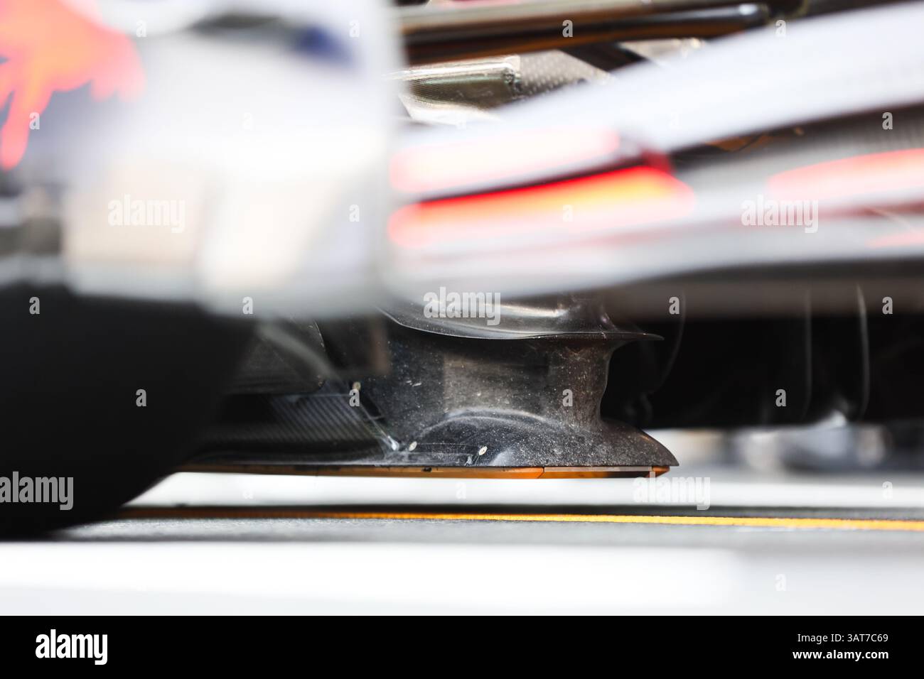 Red Bull Racing RB21, mechanical detail, floor entry, skid block during ...