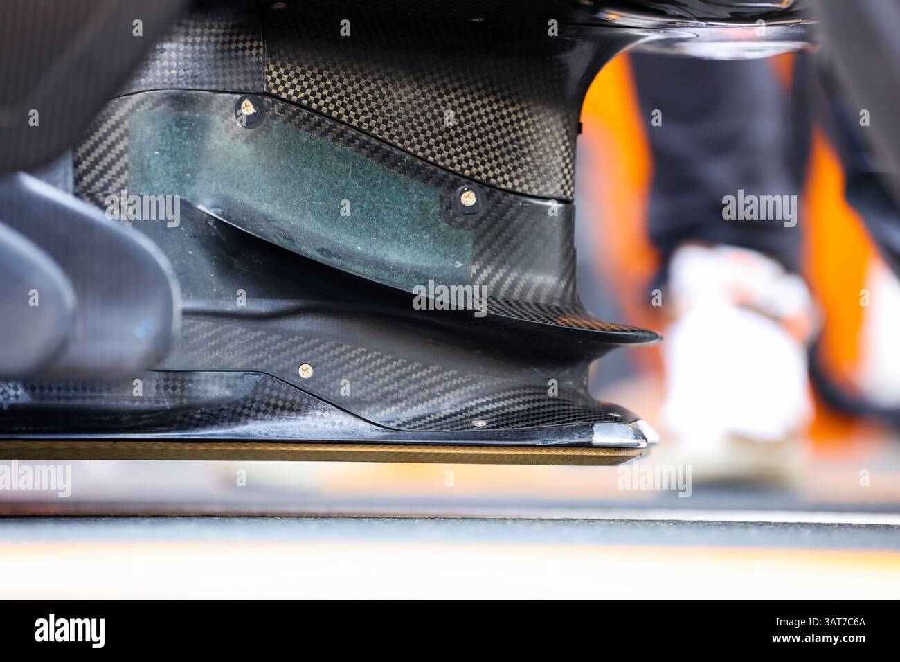 McLaren F1 Team MCL39, mechanical detail floor entry, skid block during ...