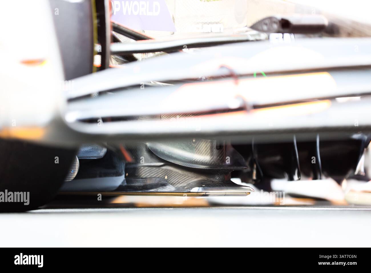 McLaren F1 Team MCL39, mechanical detail floor entry, skid block during ...