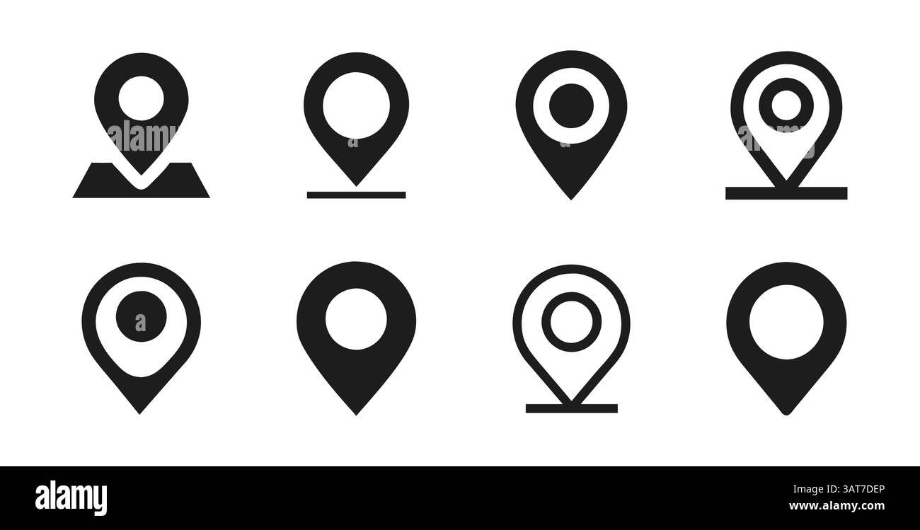 Location map pin icon set vector illustration outline, solid and ...