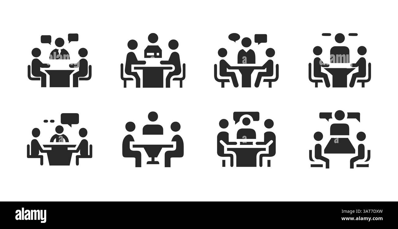 Business meeting table icon set. Office, teamwork, group symbols vector ...