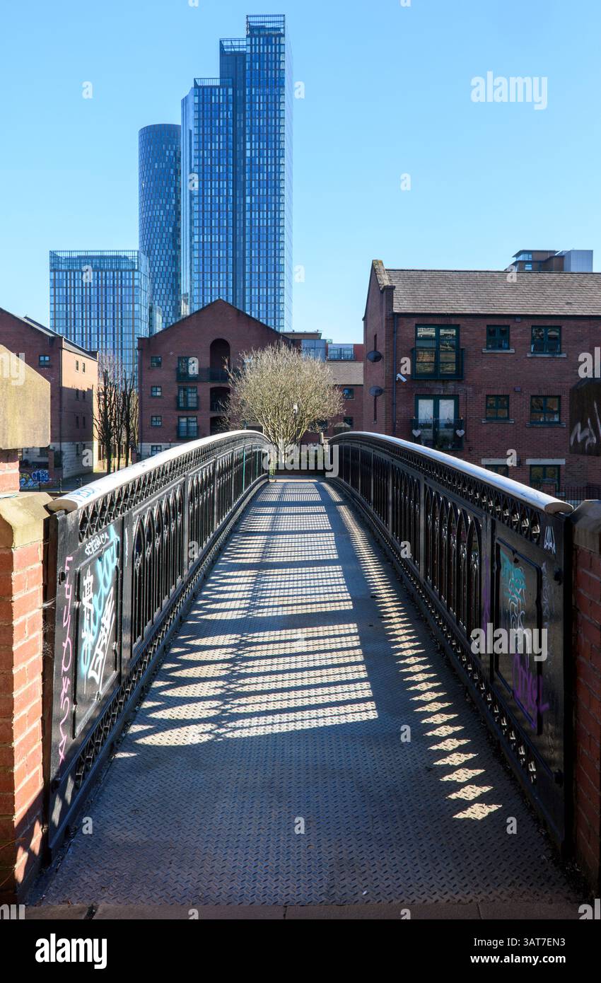 The Crown Street towers from a footbridge over the Bridgewater Canal ...