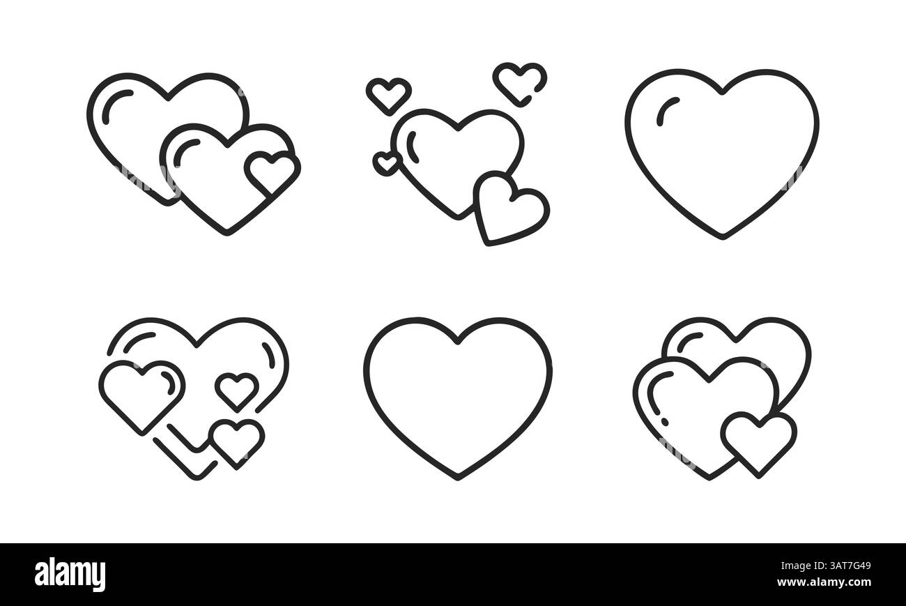 outline hearts icon collection set. heart shape, minimal icons, line ...
