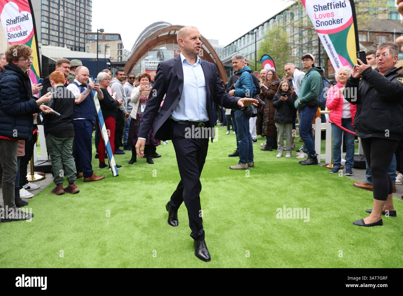 Barry Hawkins arrives during the 2025 Halo World Snooker Championship ...