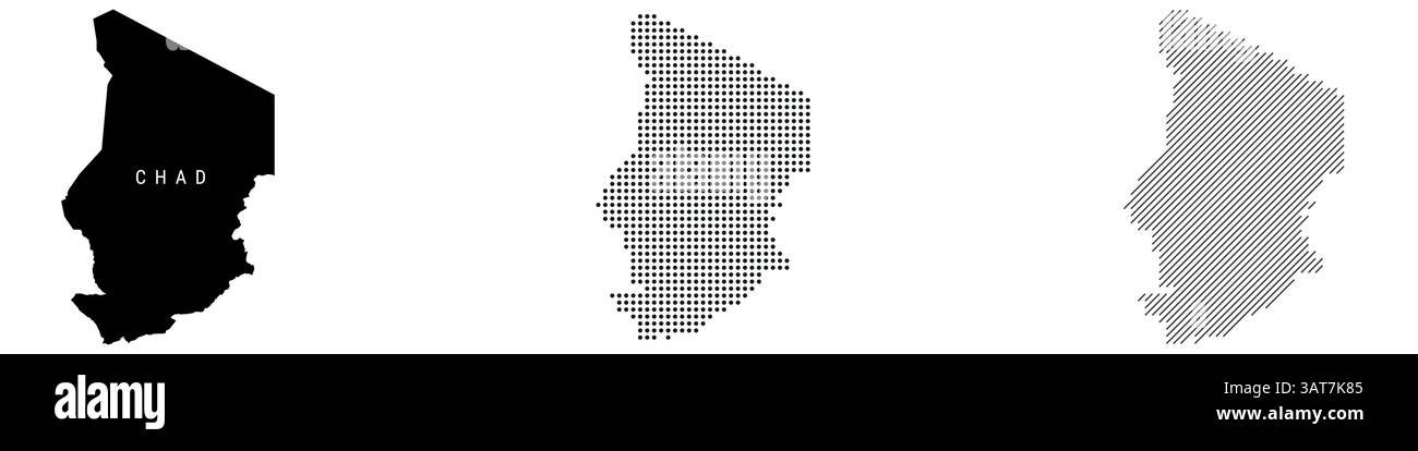 Chad detailed silhouette map, dotted pattern and slanted parallel lines pattern. Chadian ...