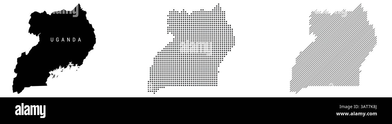 Uganda detailed silhouette map, dotted pattern and slanted parallel lines pattern. Ugandan ...