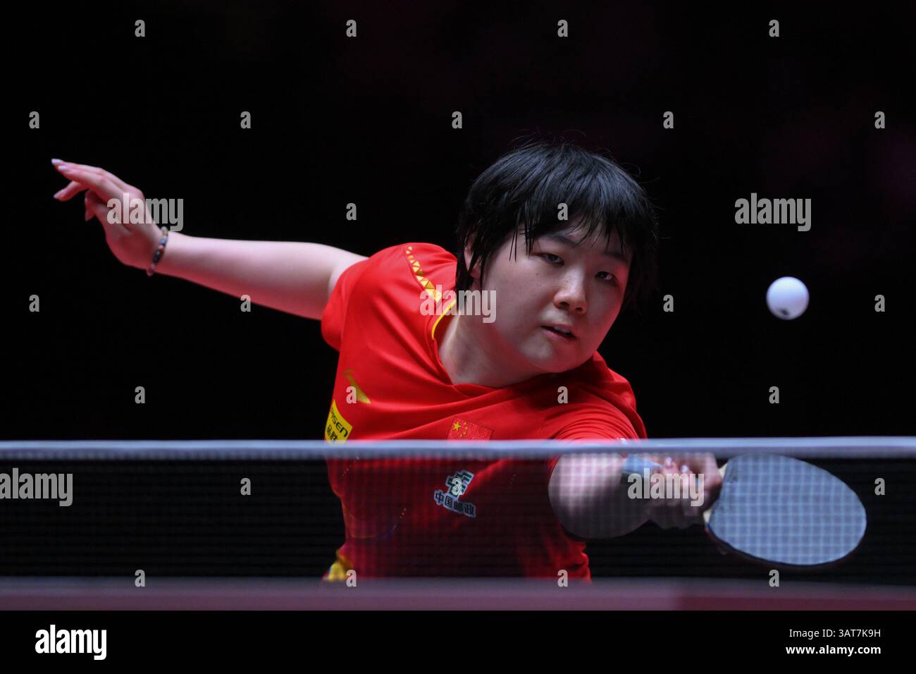 Macao, China. 18th Apr, 2025. Kuai Man hits a return during the women's ...