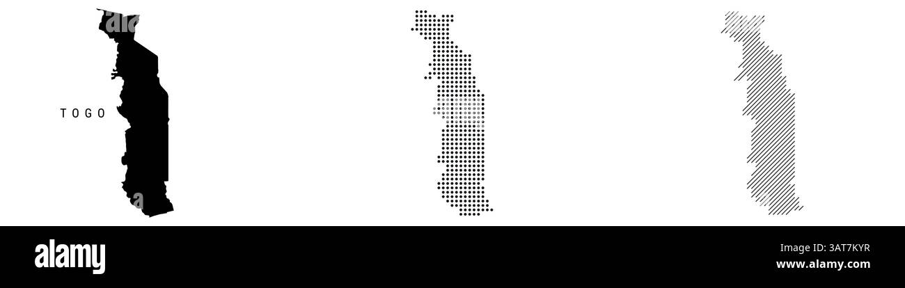 Togo detailed silhouette map, dotted pattern and slanted parallel lines pattern. Togolese ...