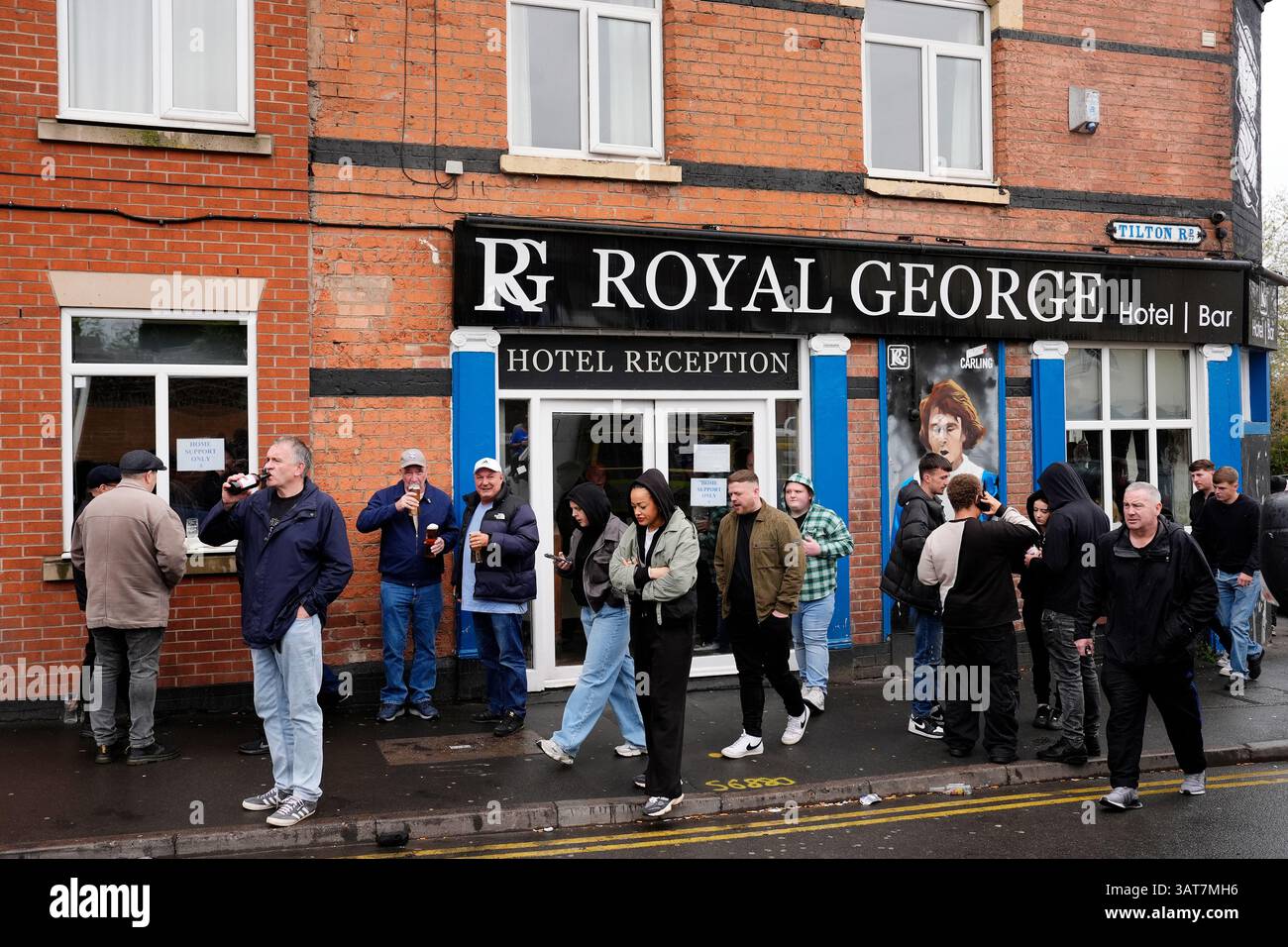 Fans gather outside the Royal George Hotel near the ground ahead of the ...