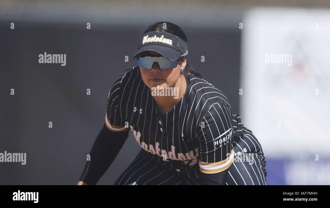 Purdue Fort Wayne's Grace Hollopeter plays during an NCAA softball game ...