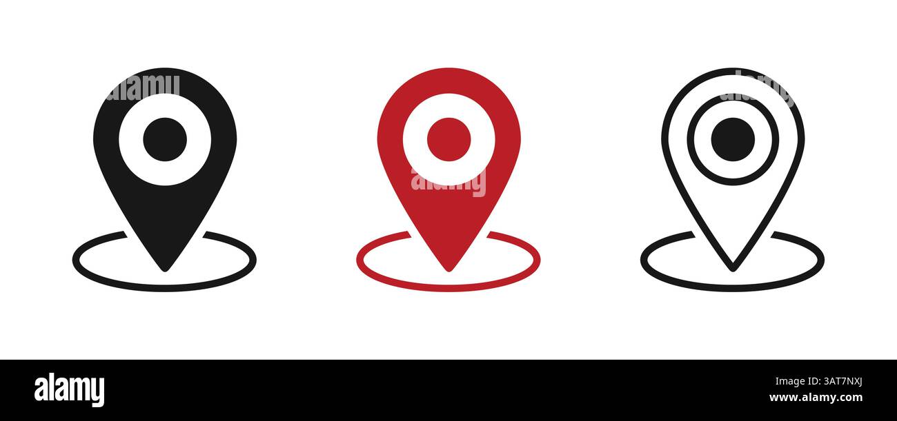 Location pin and gps icons flat outline, solid, map pointer, and ...