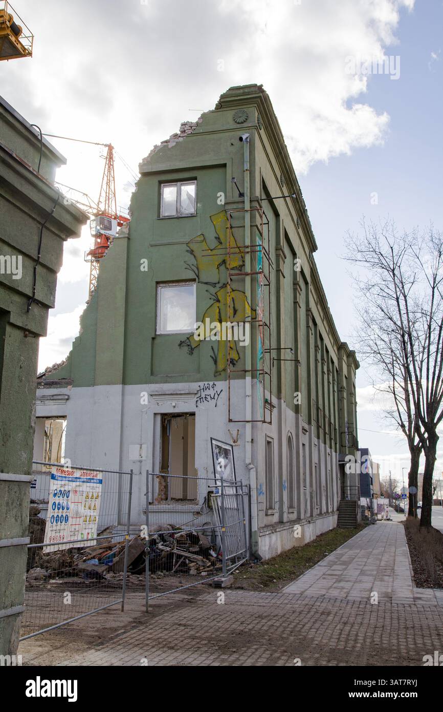 Vilnius, Lithuania - 31-03-2025 - The remaining facade of an old ...