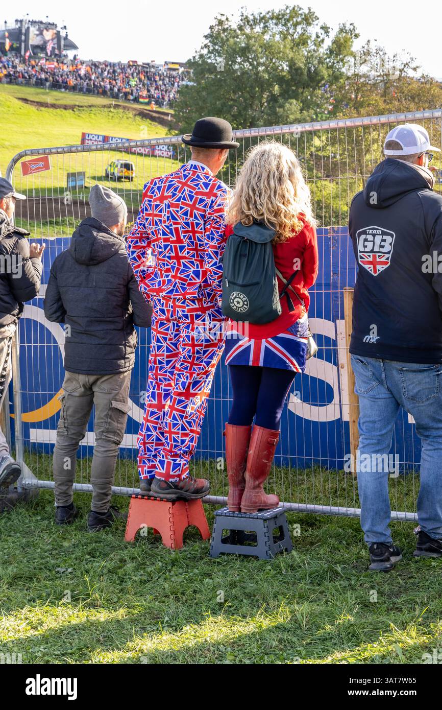 Winchester, UK- October 5, 2024: Union Jack clad spectators on small ...