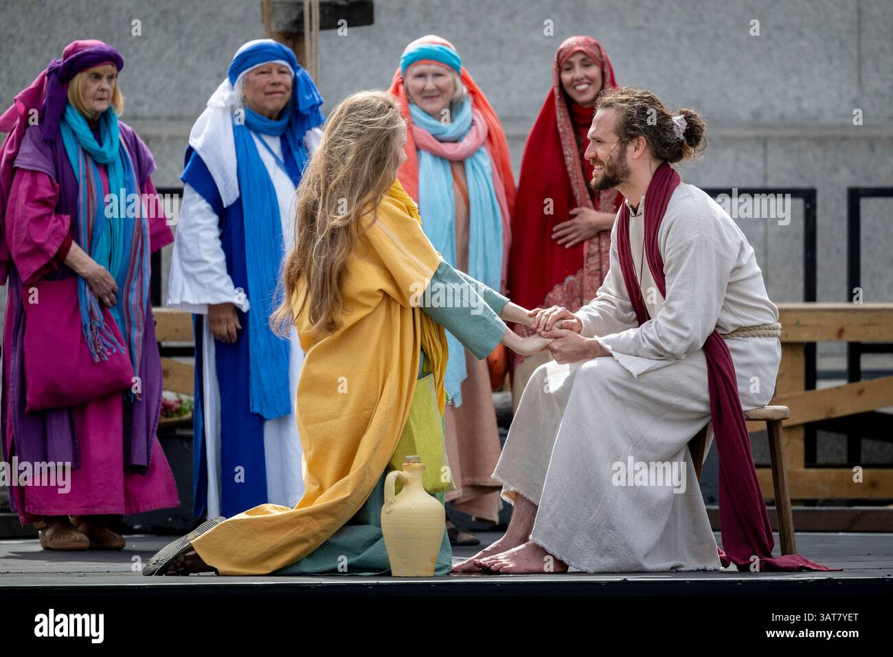 London, UK. 18 April 2025. Mary Magdalene washes Jesus' feet. Secondary ...