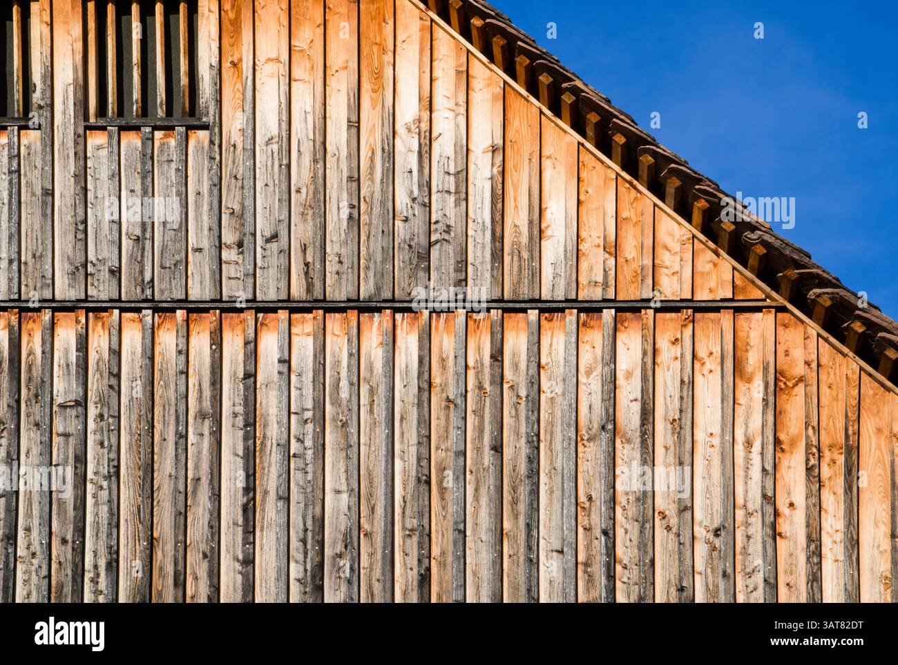 Symbolic photo, building is clad in larch wood, Hesse, Germany, Europe ...