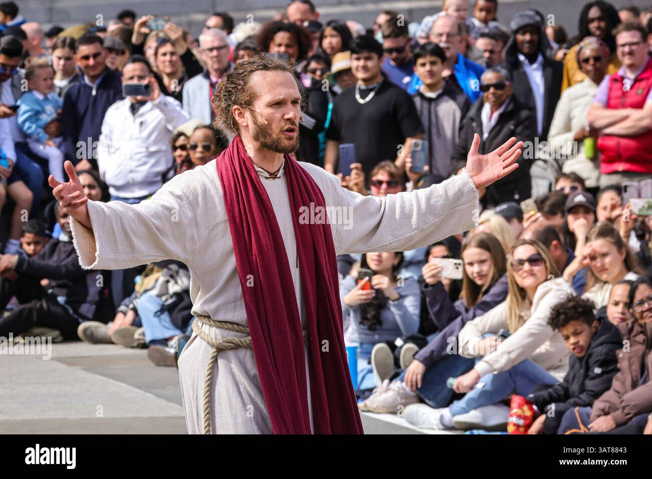 London, UK, 18th April 2025. Jesus (Peter Bergin) addresses the public ...