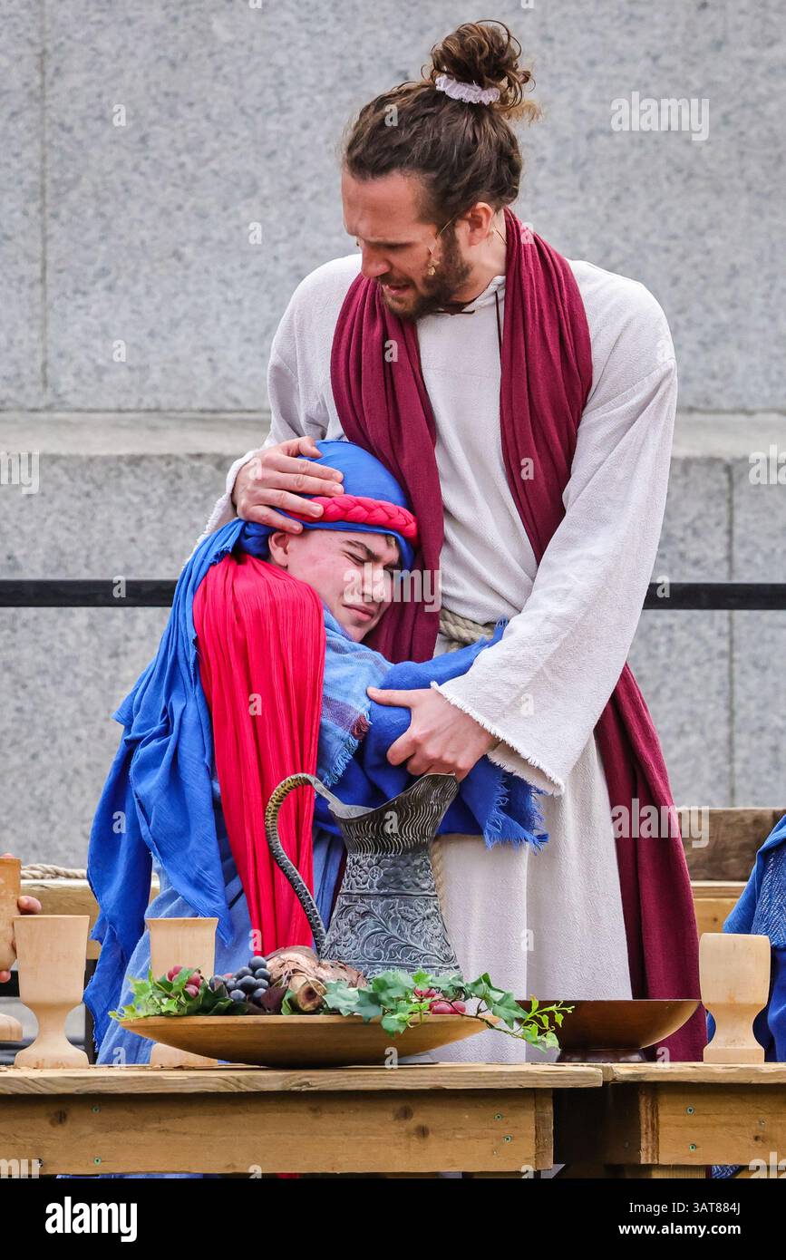 London, UK. 18th Apr, 2025. The Last Supper scene. The Passion of Jesus ...