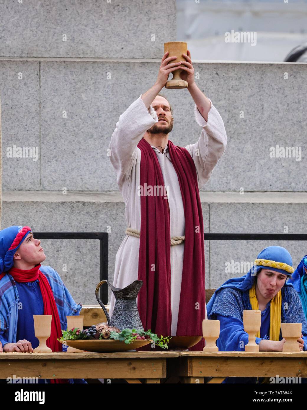 London, UK. 18th Apr, 2025. The Last Supper scene. The Passion of Jesus ...