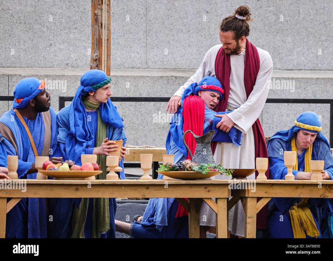 London, UK. 18th Apr, 2025. The Last Supper scene. The Passion of Jesus ...