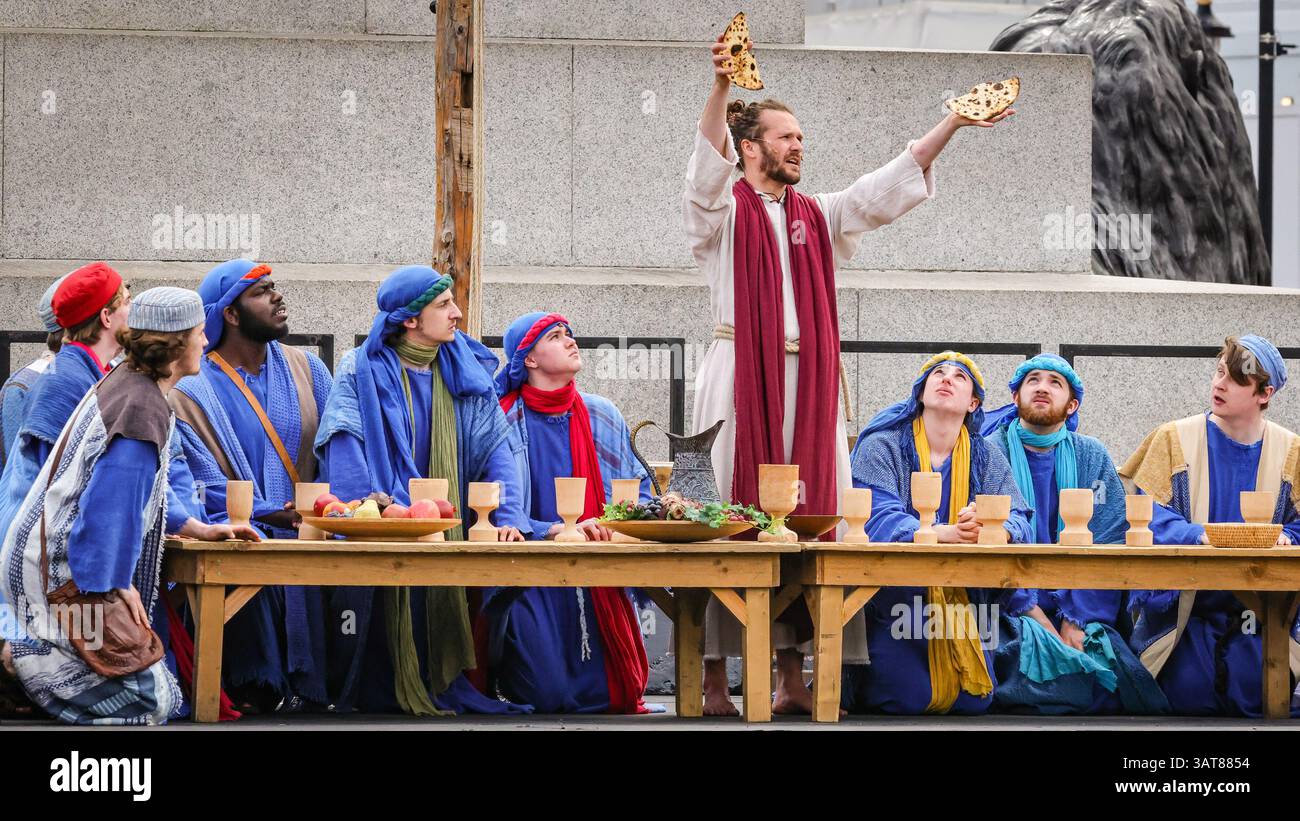 London, UK. 18th Apr, 2025. The Last Supper scene. The Passion of Jesus ...