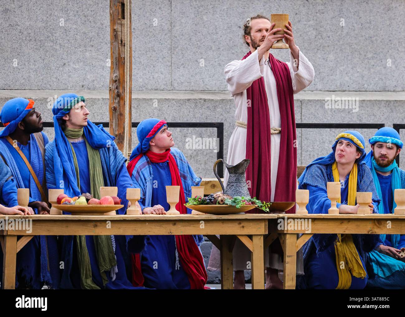 London, UK. 18th Apr, 2025. The Last Supper scene. The Passion of Jesus ...