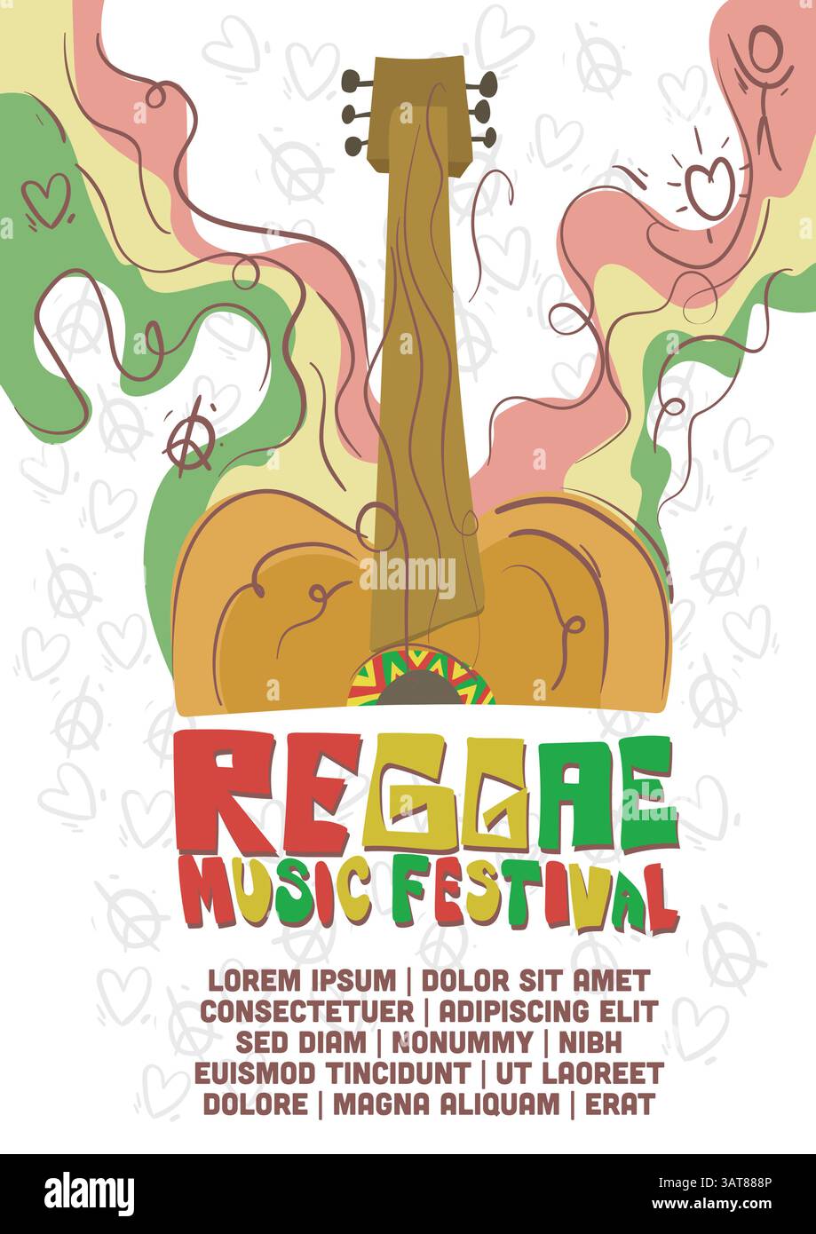 abstract accoustic guitar with three color aura for reggae music ...