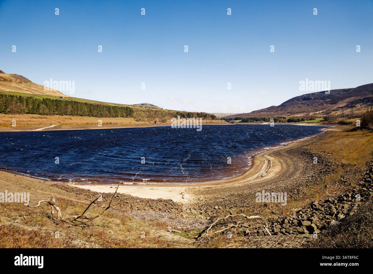 Water levels lowering in Torside Reservoir, Longdendale, Derbyshire ...