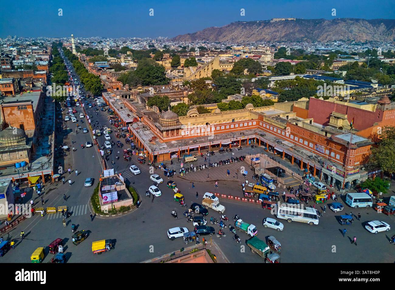 India, Rajasthan, Jaipur, UNESCO World Heritage Site, aerial view of ...