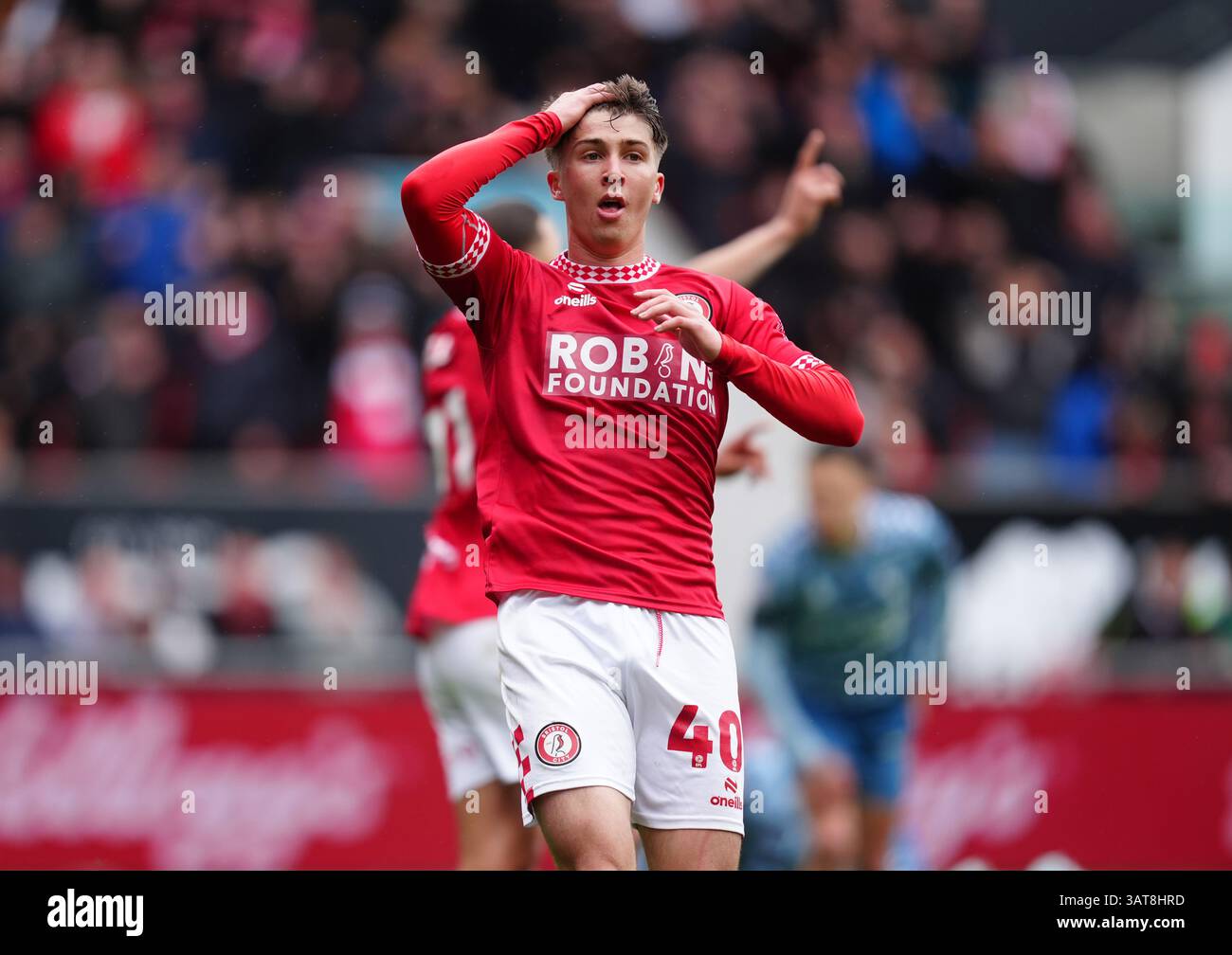Bristol City's George Earthy has a goal disallowed during the Sky Bet ...
