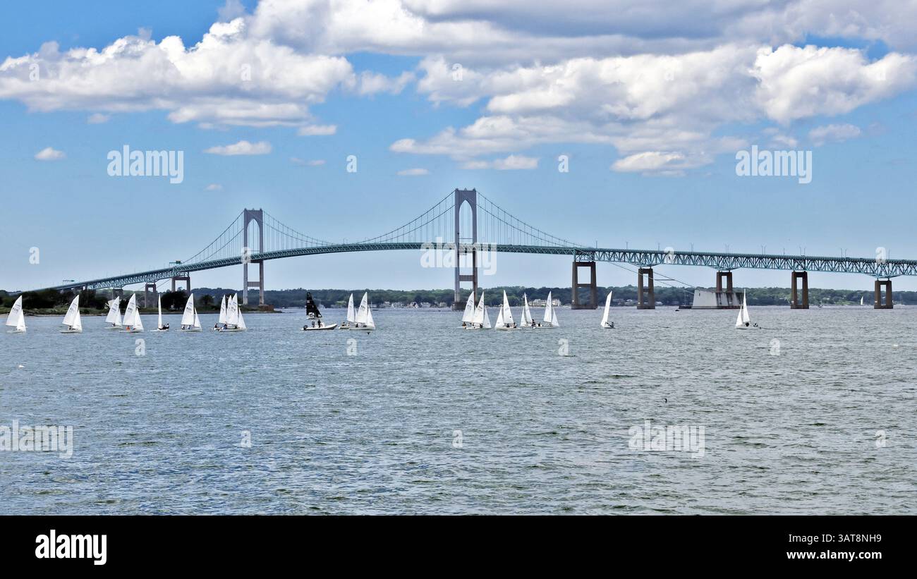 The Newport Pell Bridge connects Aquidneck Island (Newport) with Jamestown, RI Stock Photo - Alamy