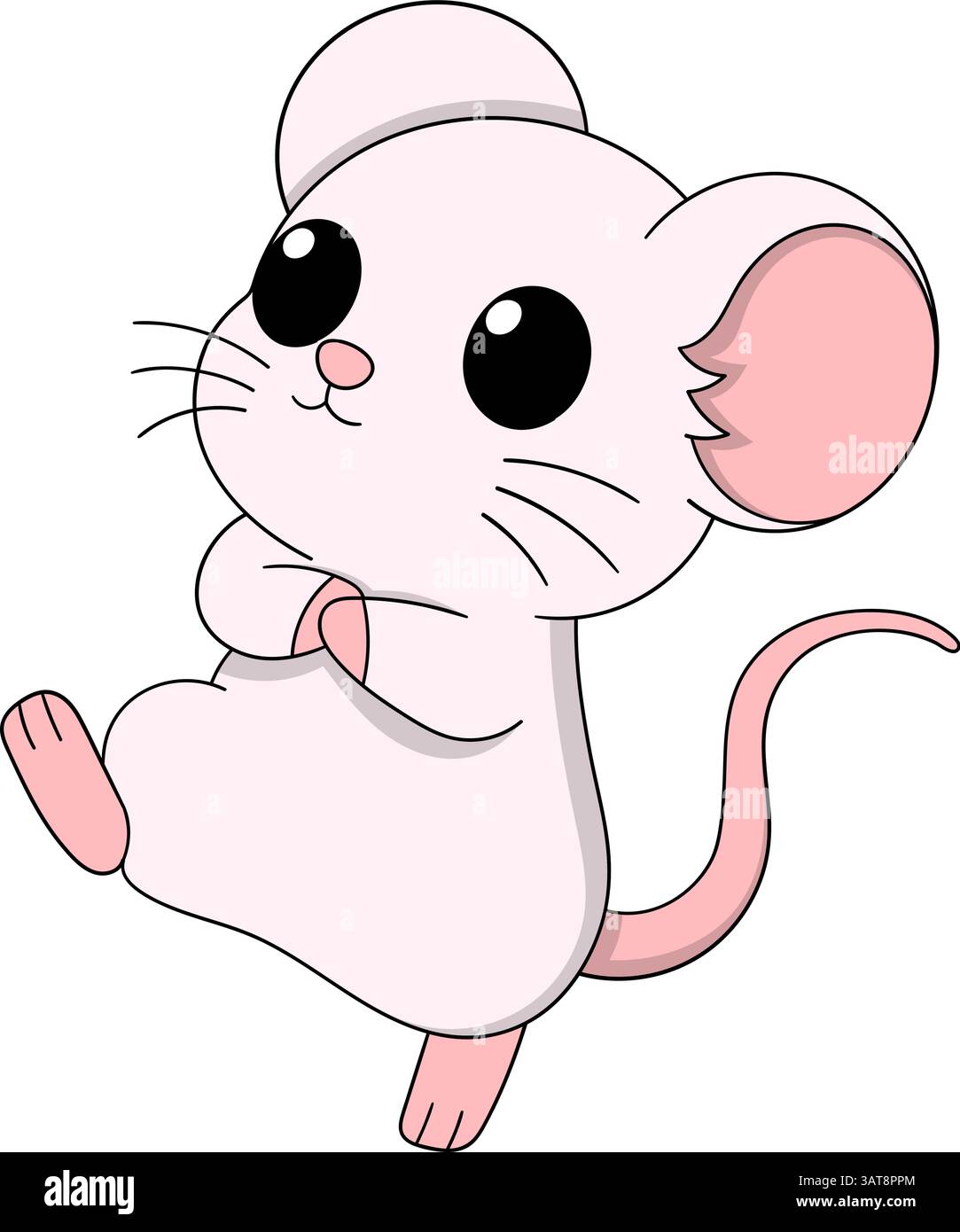Charming white cartoon mouse character with big eyes and a peaceful ...