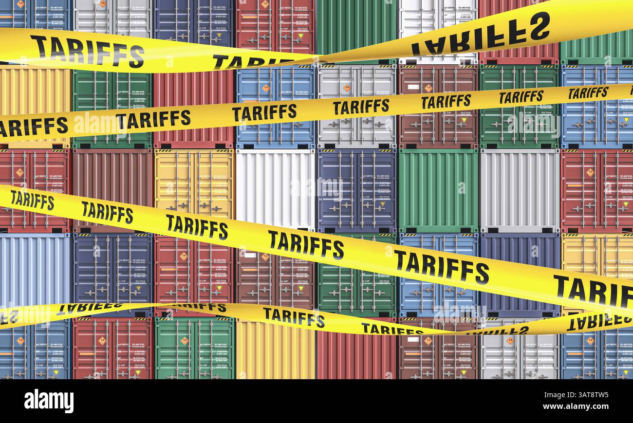 Tariffs barrier tape restricting international trade 3d shipping ...