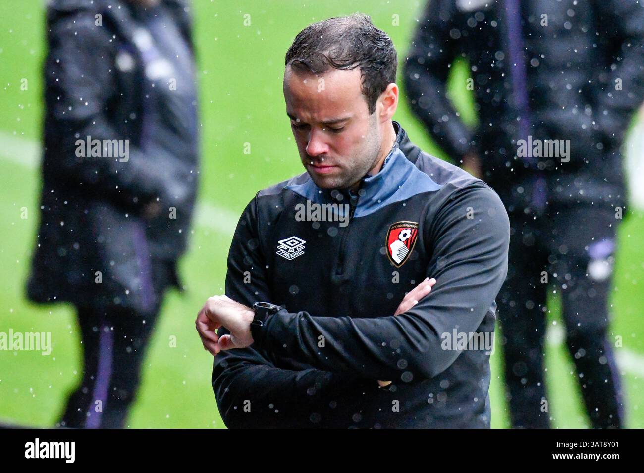 Landore, Swansea, Wales. 18 April 2025. James Lowy Head Coach of AFC ...