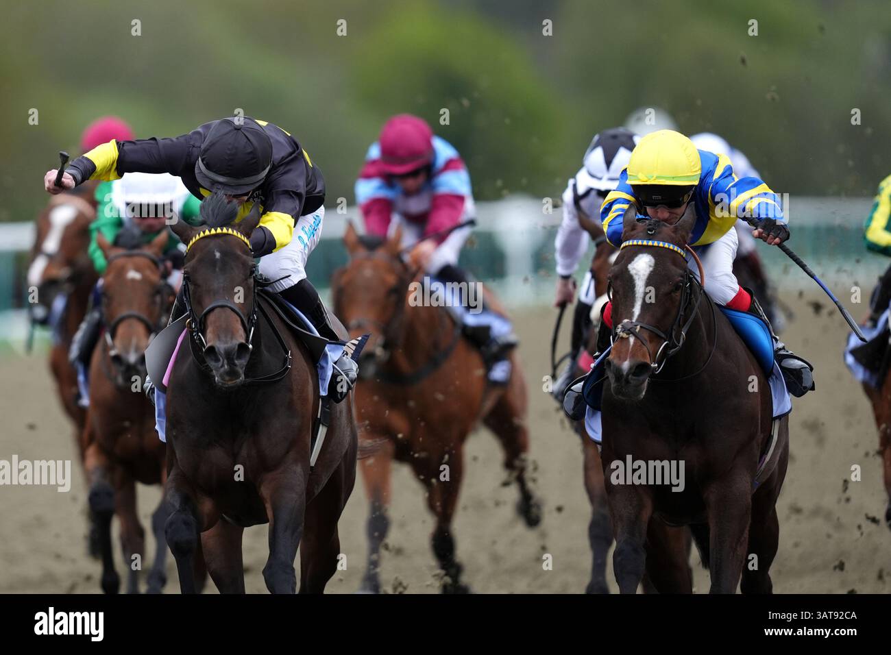 Lady Manzor ridden by Jack Dace (right) on their way to winning the ...