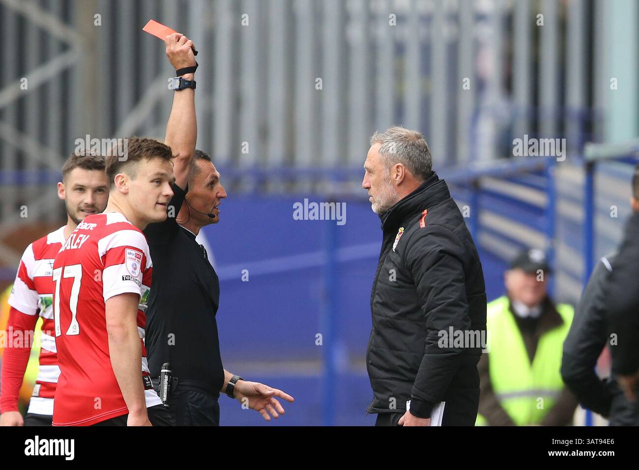 Birkenhead, UK. 18th Apr, 2025. Andy Crosby the Tranmere Rovers manager ...