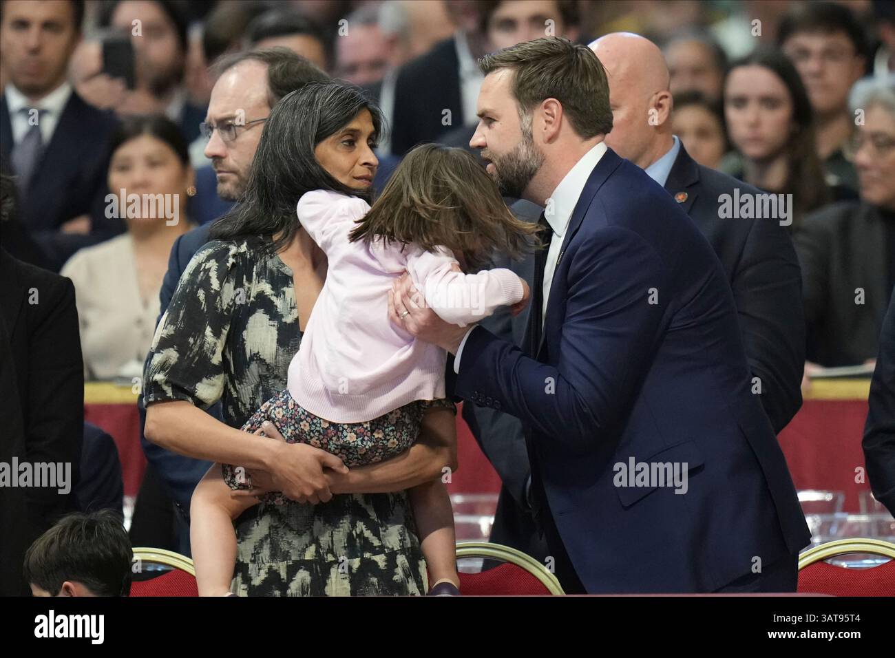 U.S. Vice President JD Vance, his wife Usha Vance, left, arrive with ...