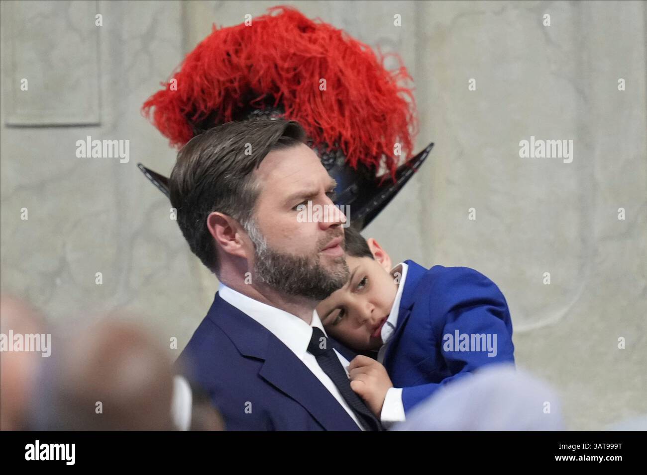 U.S. Vice President JD Vance arrives with son Vivek to attend a Good ...