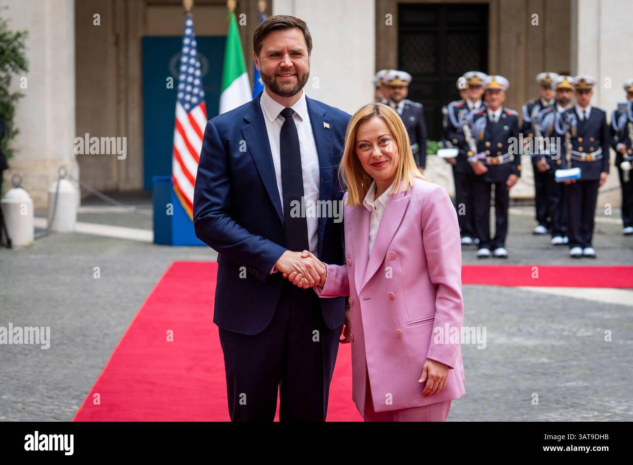 Rome, Italy. 18th Apr, 2025. Italian Prime Minister Giorgia Meloni and ...