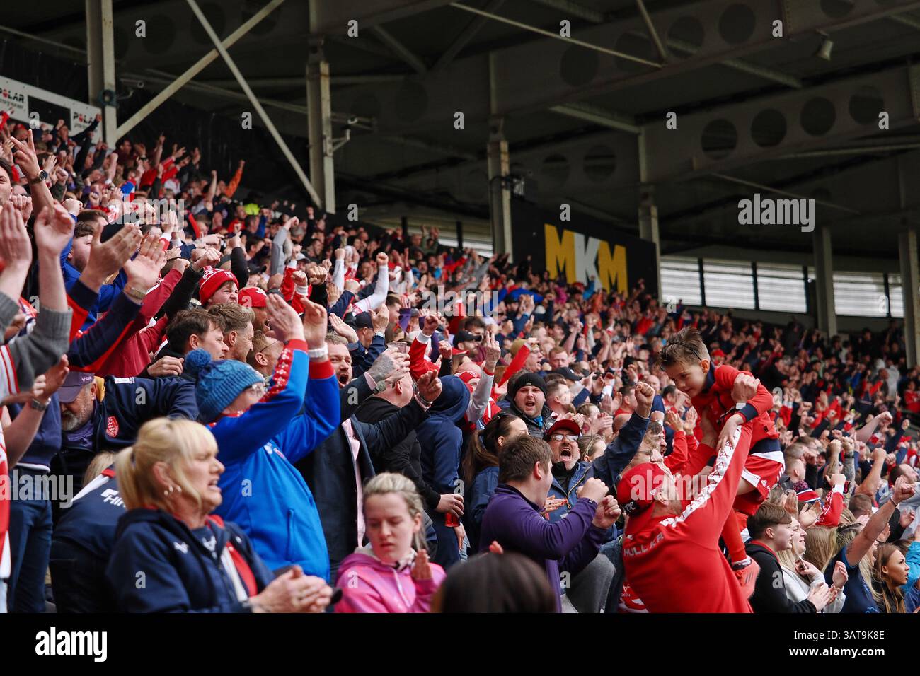 The Hull KR teams celebrates after successfully scoring a try during ...