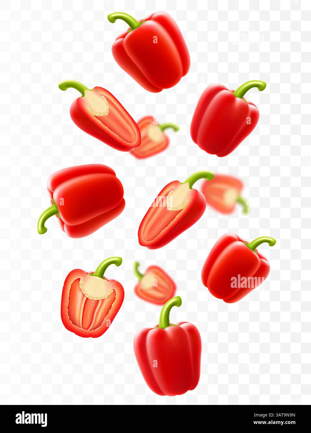 Falling bell pepper isolated on transparent background. ?hopped pieces ...