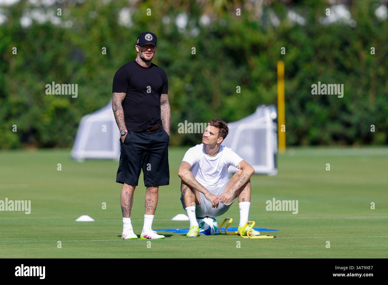 FORT LAUDERDALE, FL - APRIL 18: Co-Owner David Beckham (L) and Romeo ...