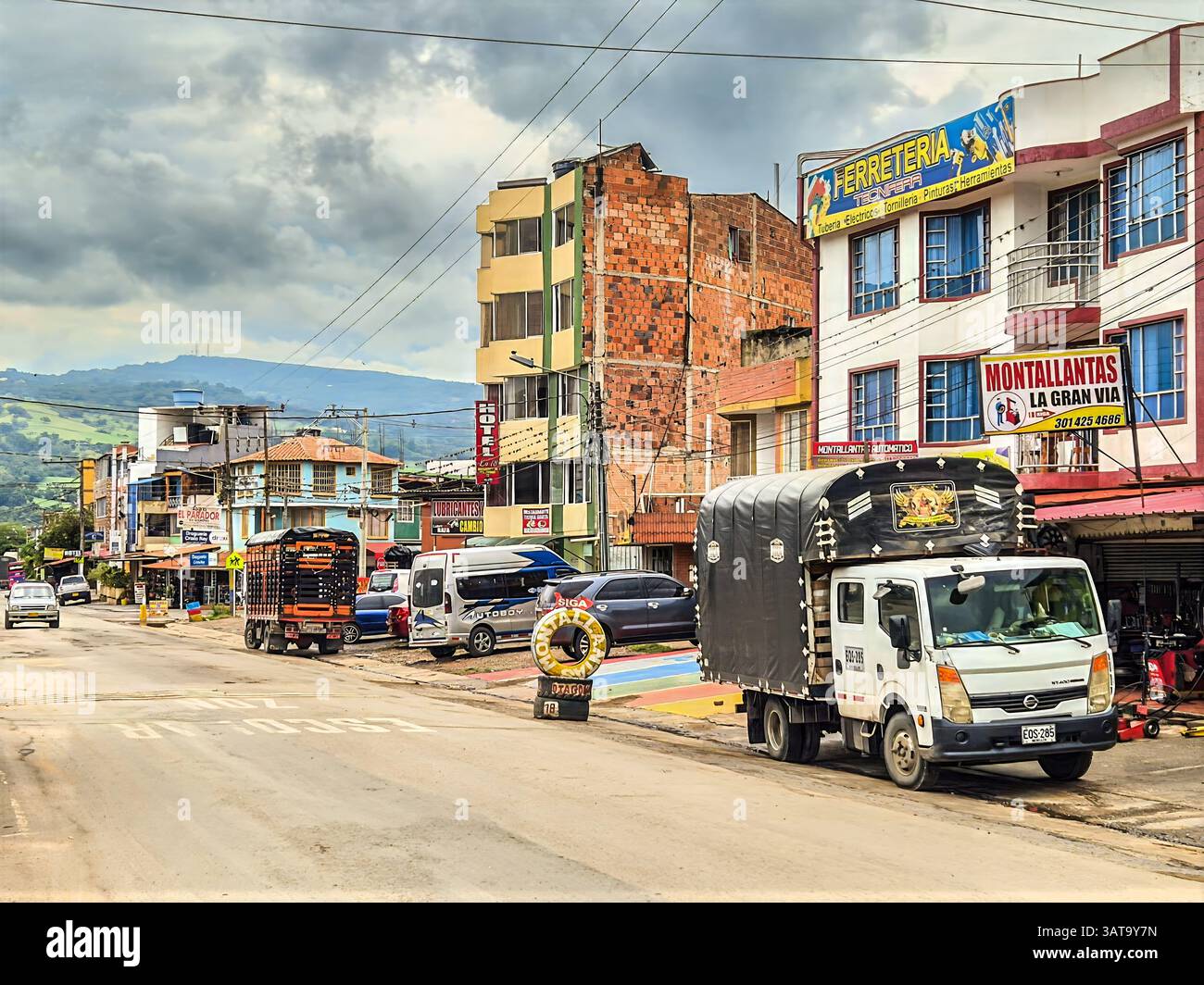 street view in a colombian town Stock Photo - Alamy
