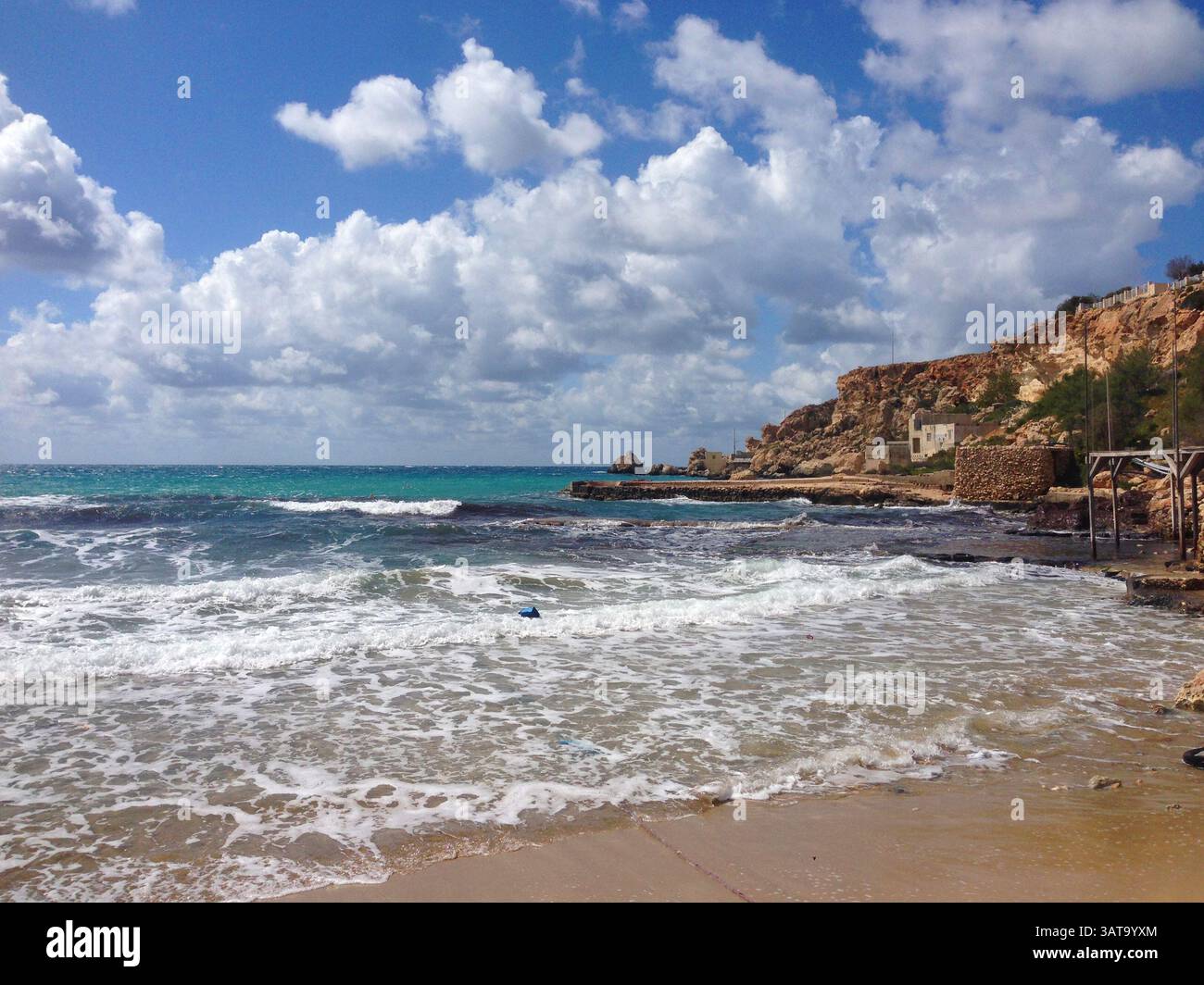 Empty beach, Golden Bay, Manikata, Malta Stock Photo - Alamy