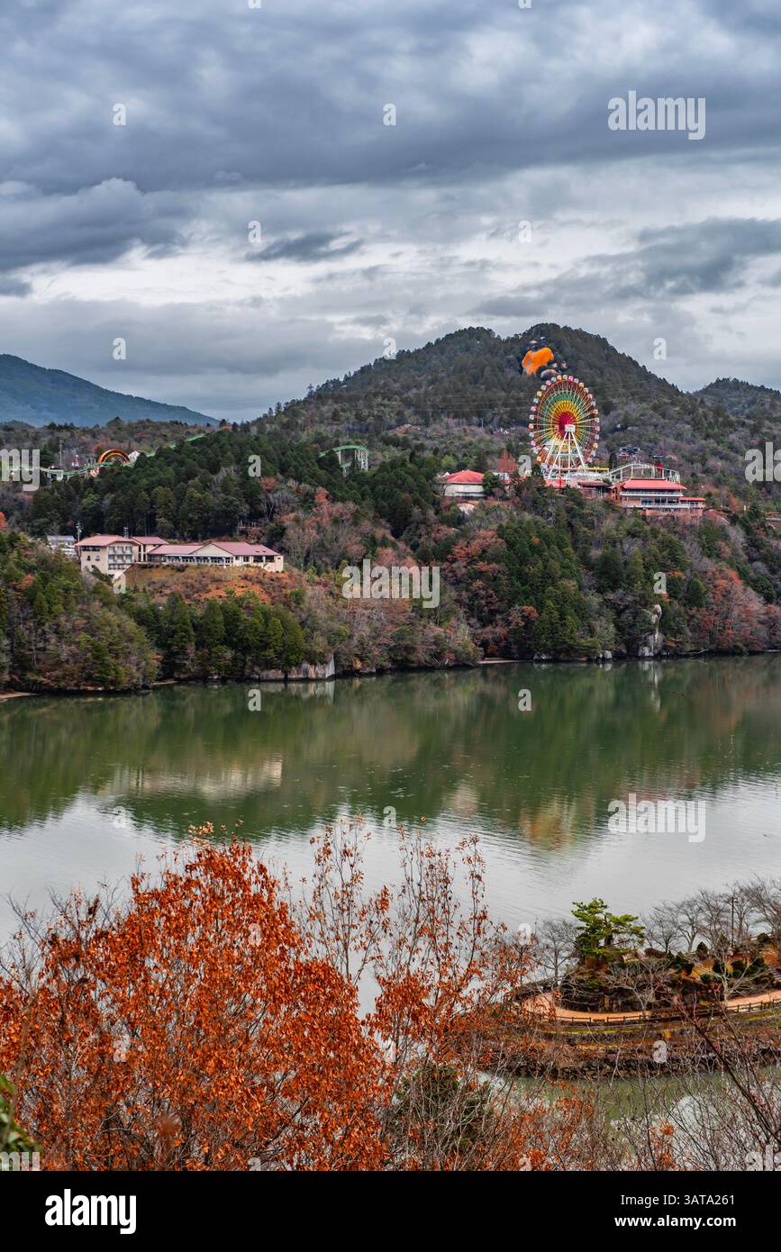 View across the Kiso River and Enakyo river valley of Enakyo Wonderland ...