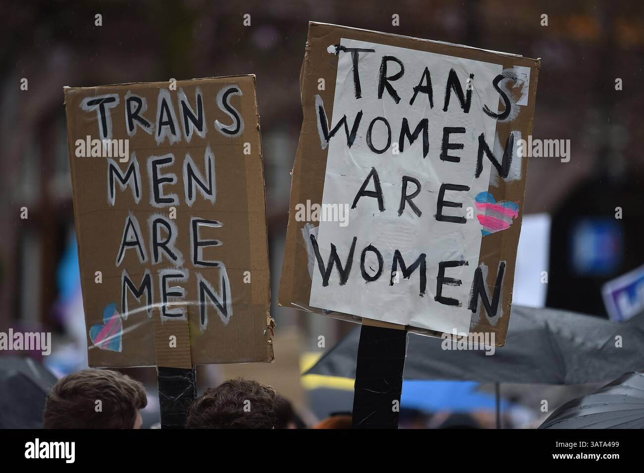 "Trans Men Are Men" and "Trans Women Are Women" placards at a trans ...