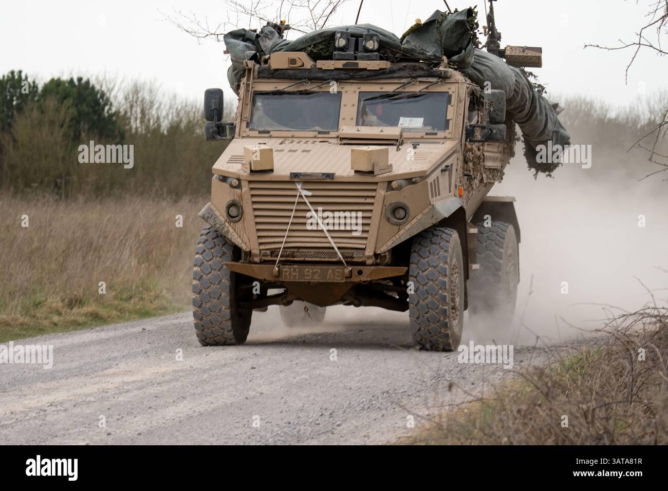 close-up of a british army foxhound MRAP vehicle on a dusty track Stock ...